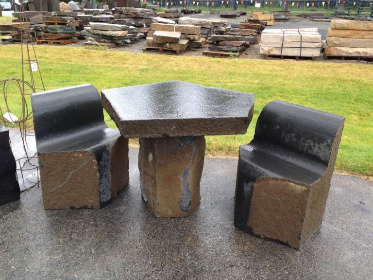 Basalt chess table with chairs | TumbleStone